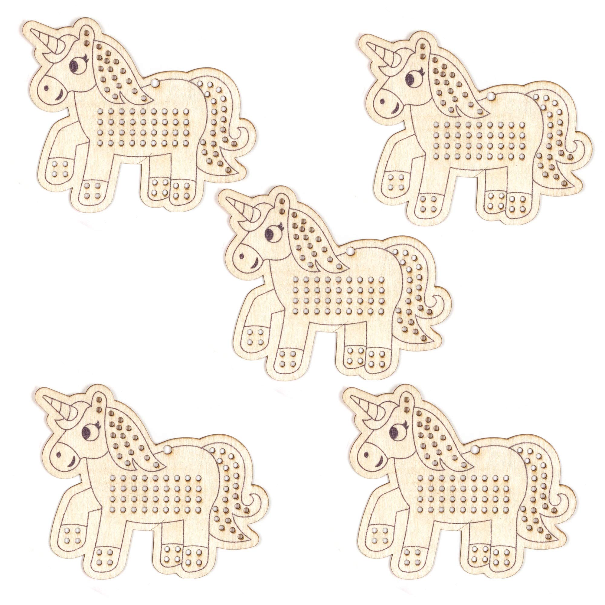 Baker Ross AT317 Unicorn Wooden Cross Stitch Ornament Kits - Pack Of 5, Arts And Crafts For Kids