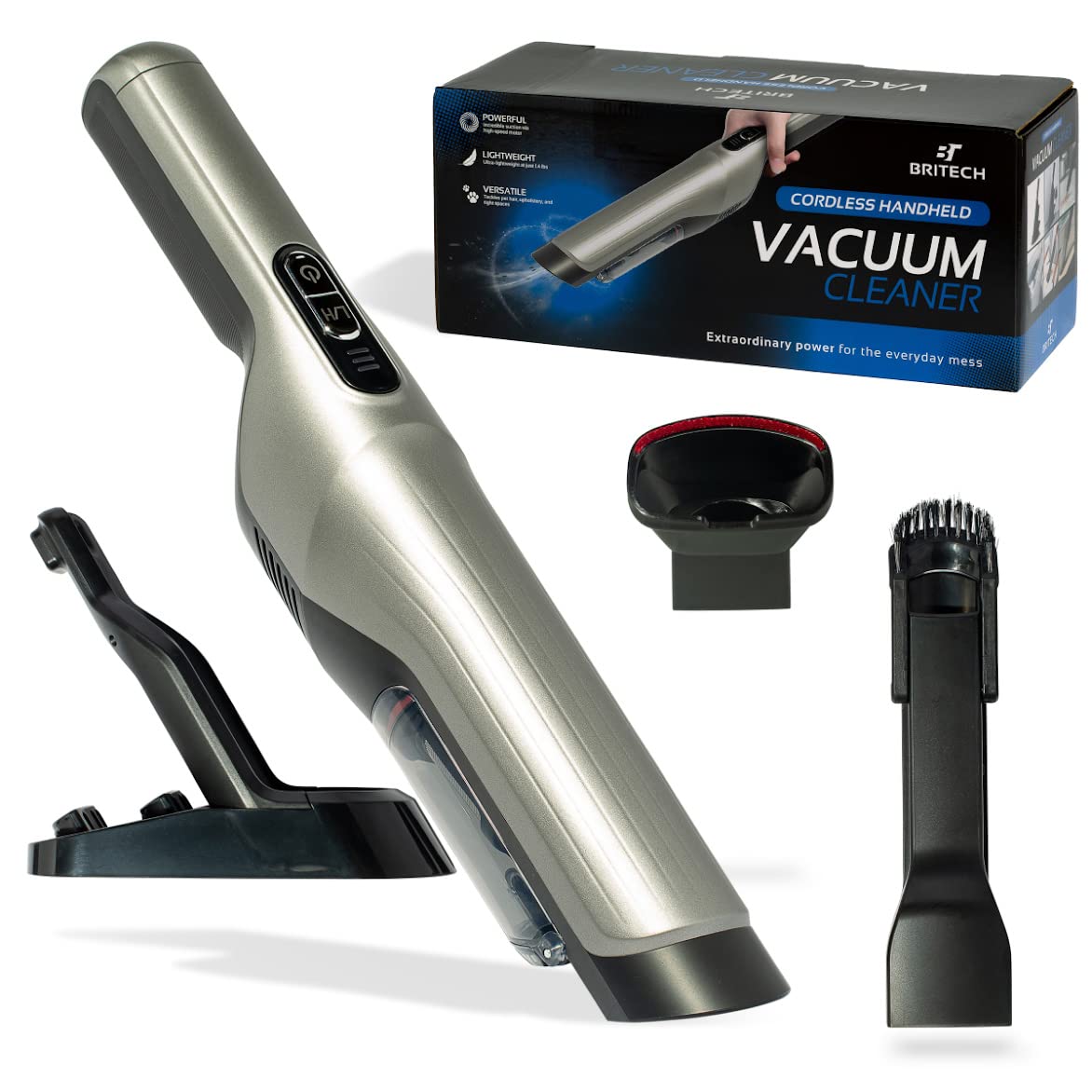 BRITECH Cordless Lightweight Stick Vacuum Cleaner, 300W Motor for Powerful Suction 40min Runtime, LED Display Screen & Headlights, Great for Carpet Cleaner, Hardwood Floor & Pet Hair (Red)
