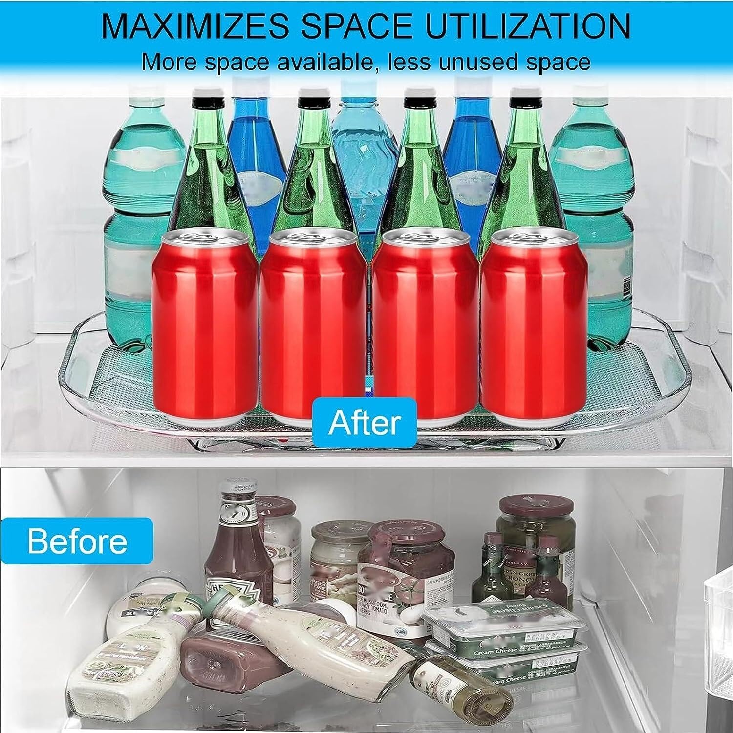 360 Rotating Lazy Susan Turntable Organizer for Refrigerator, Rectangular Transparent Fridge Organizers and Storage, Large Capacity Lazy Susans for Refrigerator Cabinet,Used for cabinets, tables, pant