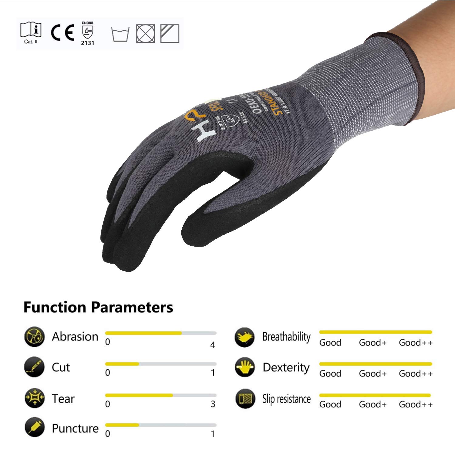 HPHST Safety Work Gloves Micro Foam Nitrile Coated,Seamless Knit Nylon Glove with Black Micro-Foam Nitrile Grip,Ideal for General Purpose,Automotive,Home Improvement,Grey Large 3 Pairs Pack