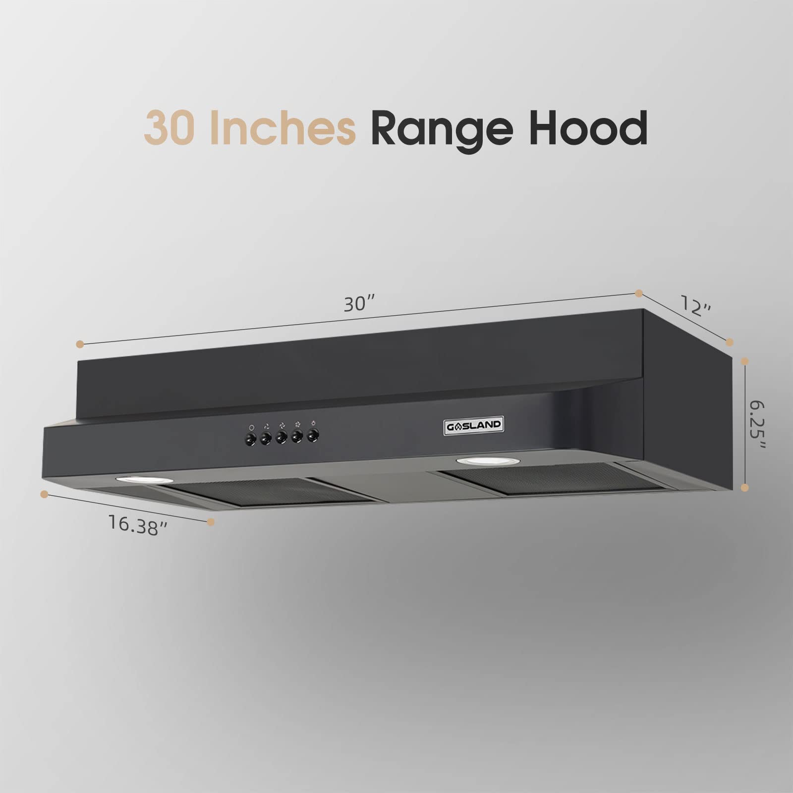 30 Inch Range Hood,Gasland Under Cabinet Vent Hood for Kitchen with 3 Speed Exhaust Fan,Insert Ducted Range Hood with 2 LED Lights, Black