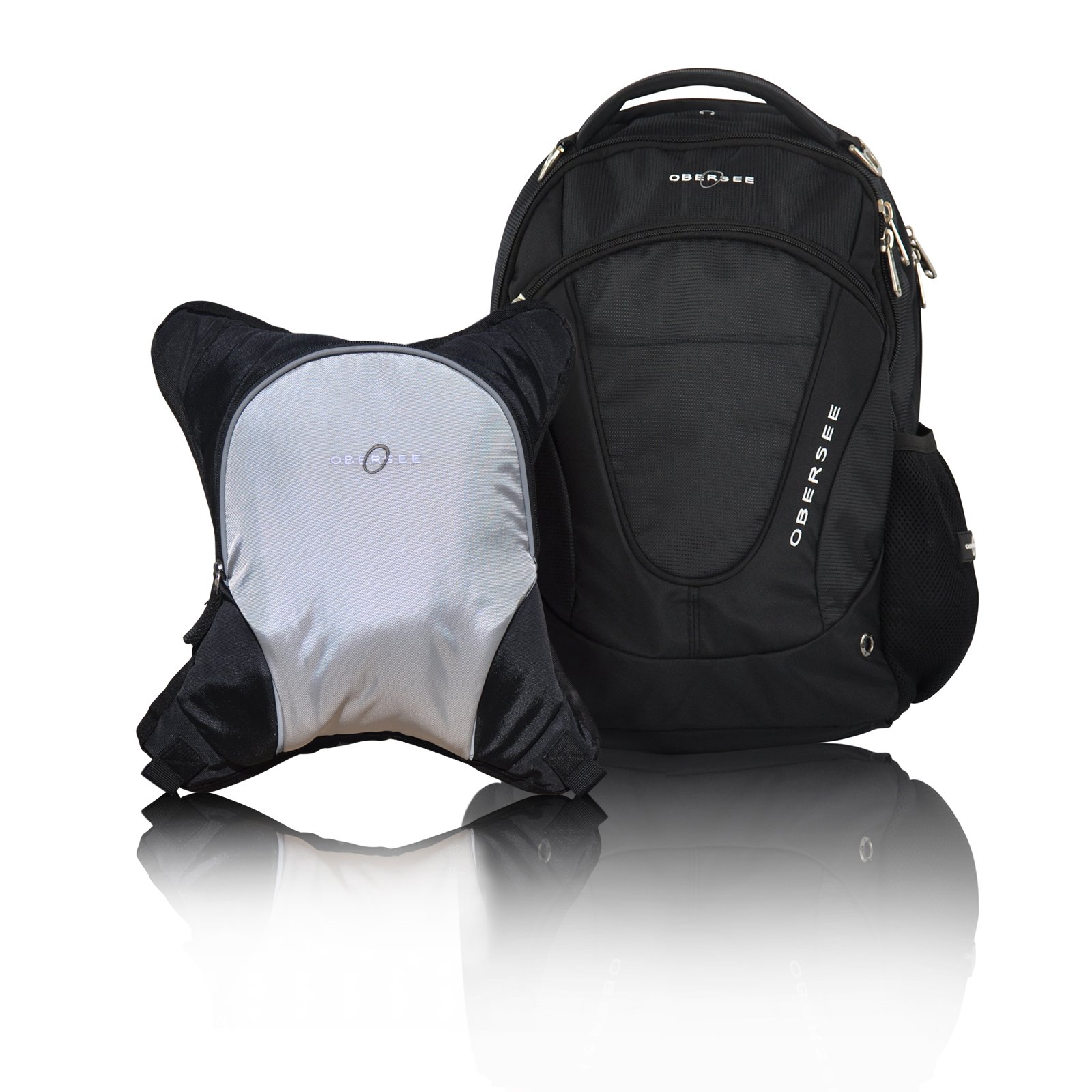Obersee Oslo Diaper Bag Backpack with Detachable Cooler, Silver Grey