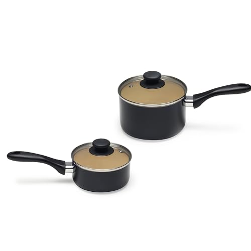 Amazon Basics 11-Piece Ceramic Non-Stick Pots and Pans Set, Dishwasher & Oven Safe, Non-Toxic, Easy Clean, Black/Cream