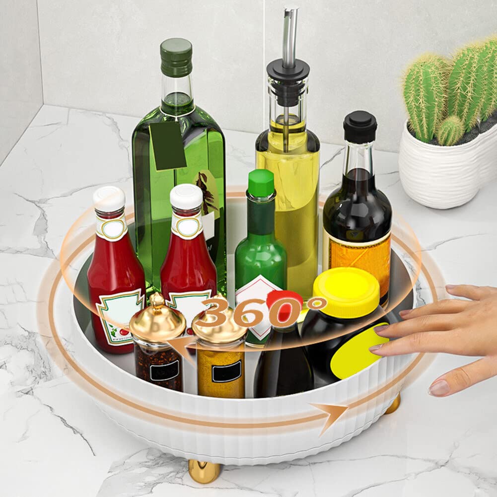360° Rotating Lazy Susan, Makeup Organizer,Turntable Organizer for Cabinet, Rotating Storage Tray Round Turntable Storage Tray for Vanity Bathroom Kitchen Organized, Cosmetics, Condiment White L