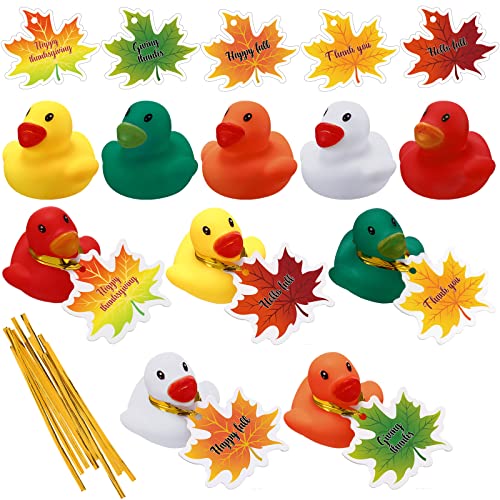 60 Pieces Thanksgiving Rubber Ducks Gift Mini Rubber Ducks Party Favors Small Ducks Thanksgiving Pumpkin Maple Holiday Birthday Pool Bath