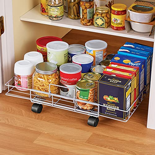 Collections Etc Flat Rolling Floor Shelf Metal Storage Cart - Expandable to 24" W - Slim Cart Holds Up to 22 Lbs. on 4 Caster Style Wheels, Fits Under Beds, Desks or Shelving