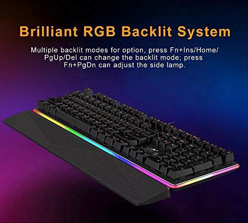 Teerwere Gaming Keyboard Ergonomic Design 108 Key RGB Side Backlit Mechanical Gaming Keyboard with Wrist Pad ABS Keycaps Mechanical Gaming Keyboard (Color : Black, Size : Brown Switch)