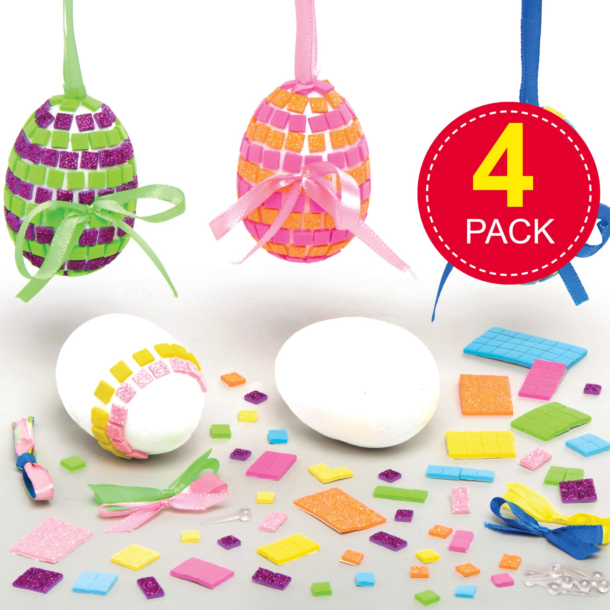 Baker Ross AT423 Mosaic Easter Egg Kits - Pack of 4, Creative Easter Art and Craft Supplies for Kids to Make and Decorate