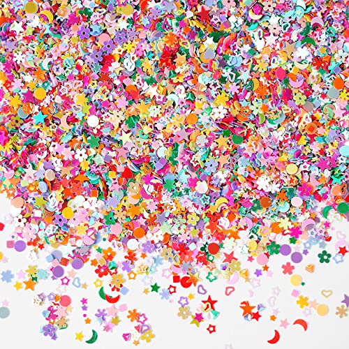 Wankko Multicolor Manicure Glitter Confetti 3.6oz/100g, Mixed Shapes Size 2-4mm for Party Decoration, DIY Crafts, Premium Nail Art Etc