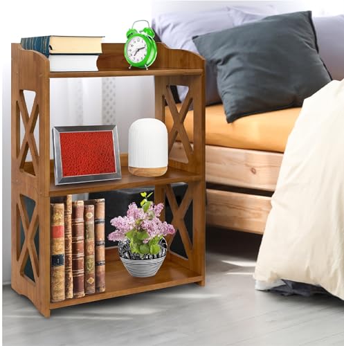 YCICI Bookcase, Bookshelf, 3 Tier Bookshelf, Freestanding Display Storage Shelves Open Bookcase for Bedroom, Small Bookshelf for Living Room and Office