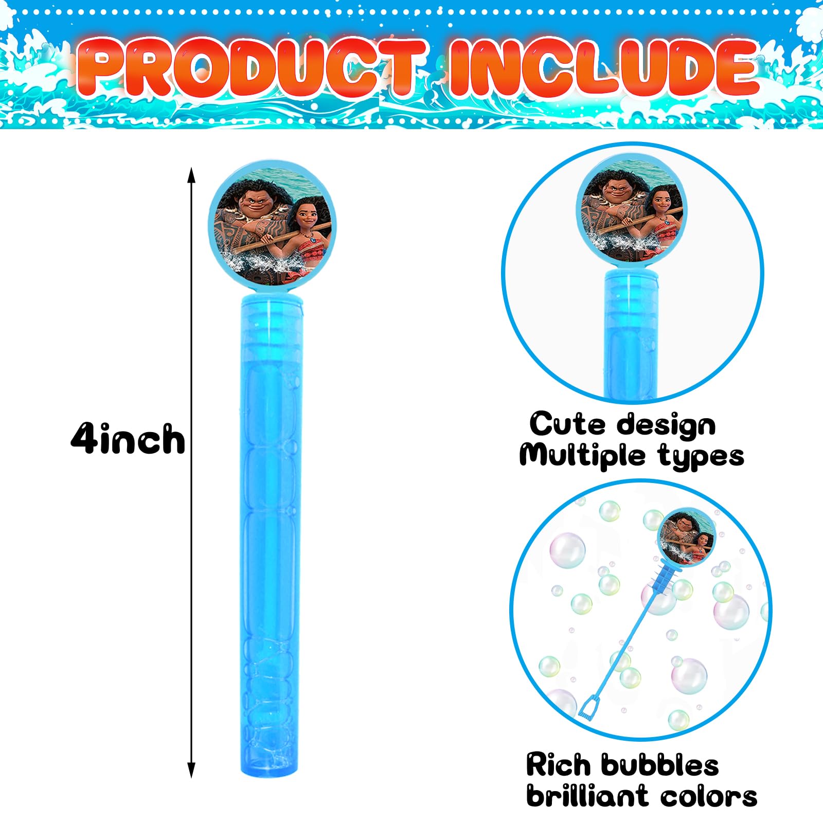 48 Piece Moana Bubble Wand for Kids(8 Style),Cute Moana Bubble Wand Great for Moana Theme Birthday Party Supplies