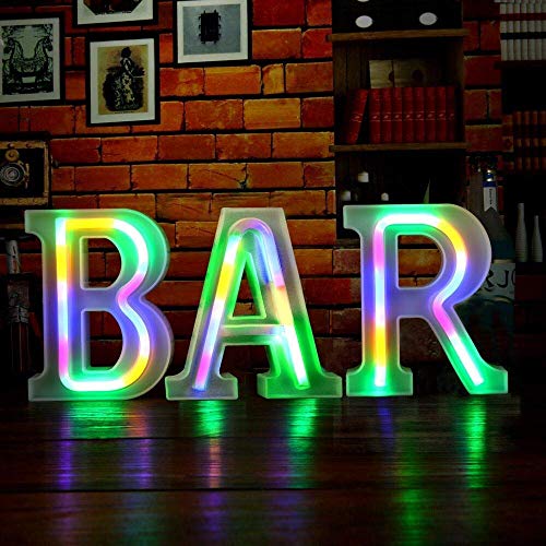 Newly Upgrade LED Neon Letter Lights Marquee Alphabet Light Up Letters with Remote Control,USB/Battery Powered Light Up Letters for Home Decoration Colourful (RC-Y)…