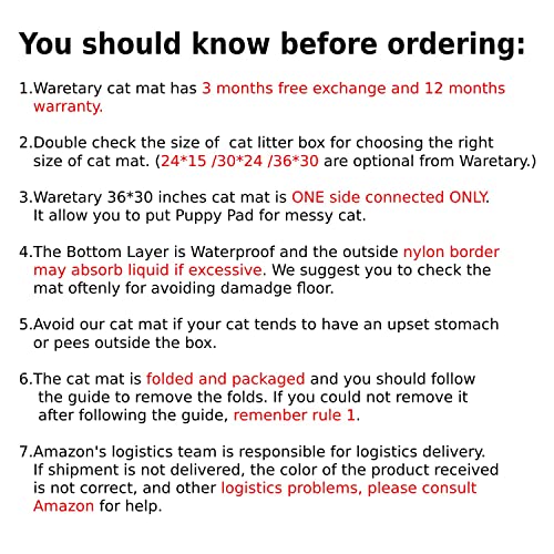 Waretary Cat Litter Mat 36"x 30", Kitty Pretty Litter Box Trapping Mat, Extra Large XL Honeycomb Double Scatter Control Layer Mat, Urine & Waterproof, Washable, Easy Clean, Phthalate Free (Grey)(1 Side Connected)