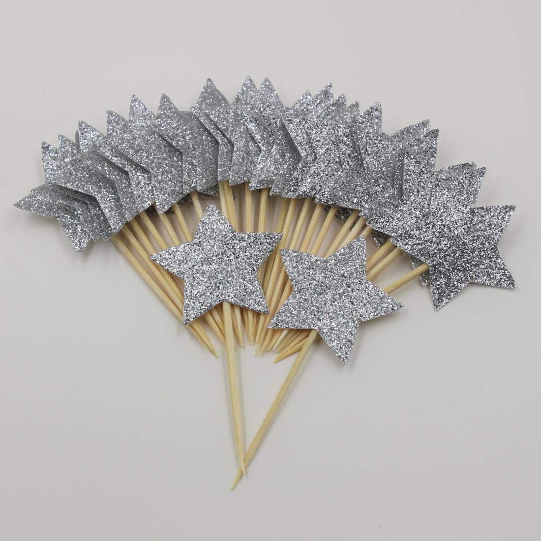 Mybbshower 1.5 inch Silver Glitter Adhesive Star Favors Stickers for New Year Star Decorations Envelope Seals Pack of 150
