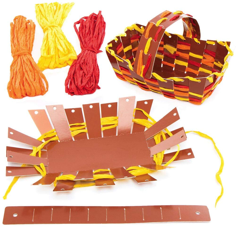 Baker Ross AX289 Harvest Festival Raffia Weaving Basket Kits - Pack of 4, Creative Art and Craft Supplies for Kids to Design and Decorate