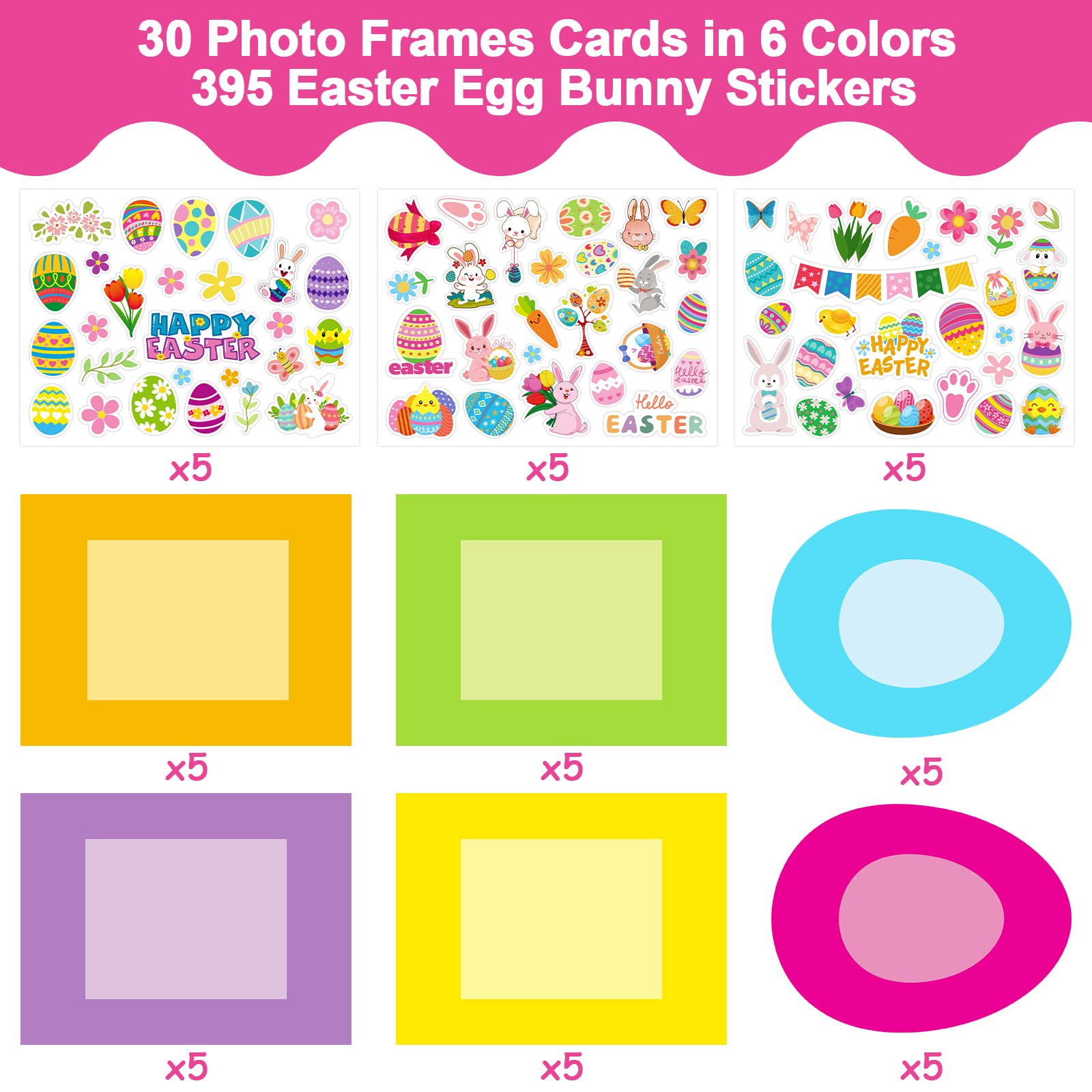 30 Pack Easter Picture Frame Craft Kits for Kids Easter Egg DIY Paper Photo Frames for Kids Home School Classroom Game Activities