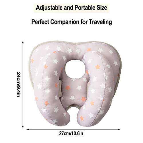 vocheer 2 in 1 Baby Travel Pillow, Baby Head Support Pillow Stroller Pillow with Banana Neck Pillow for Newborn,Light-Pink