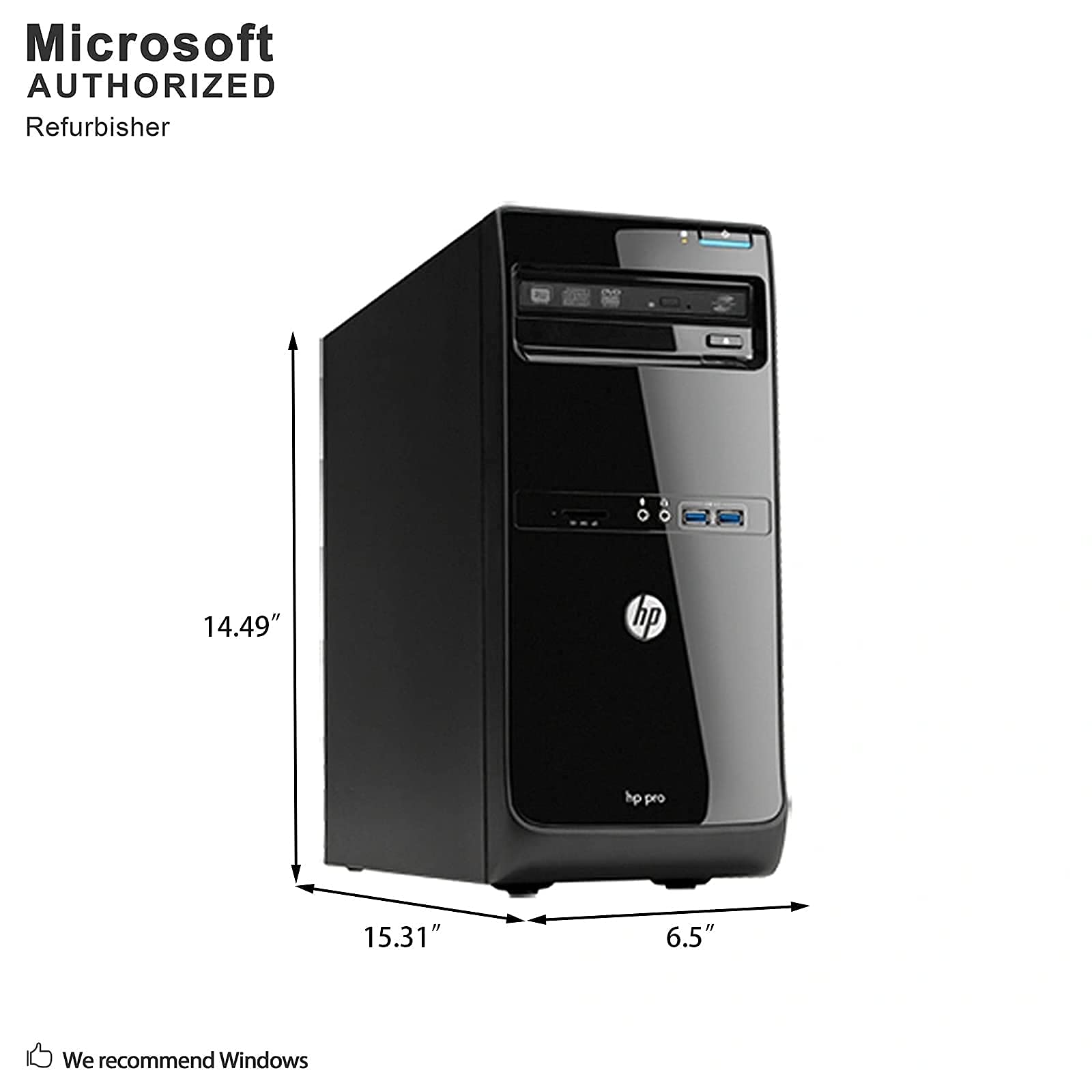 HP Pro 3405 Tower Desktop Business PC, AMD Series A4 3420 2.8GHz, 8G DDR3, 2T, WiFi, BT 4.0, DVD, Windows 10 64-Multi-Language Support English/Spanish/French (Renewed)