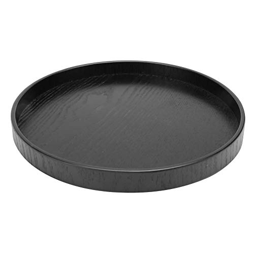 Fdit Wooden Black Round Tea Cup Tray Home Serving Plate (Black)