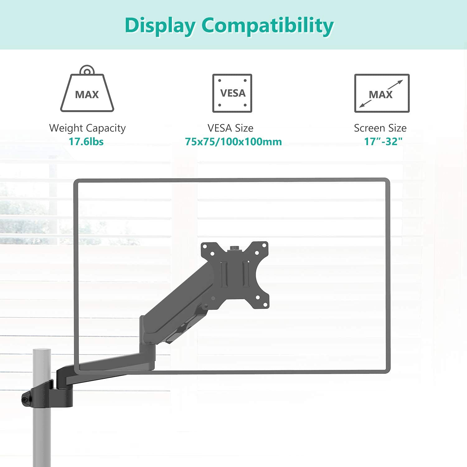 WALI Premium Single Fully Adjustable Gas Spring Arm for WALI Monitor Mounting System (GSAM001), Black