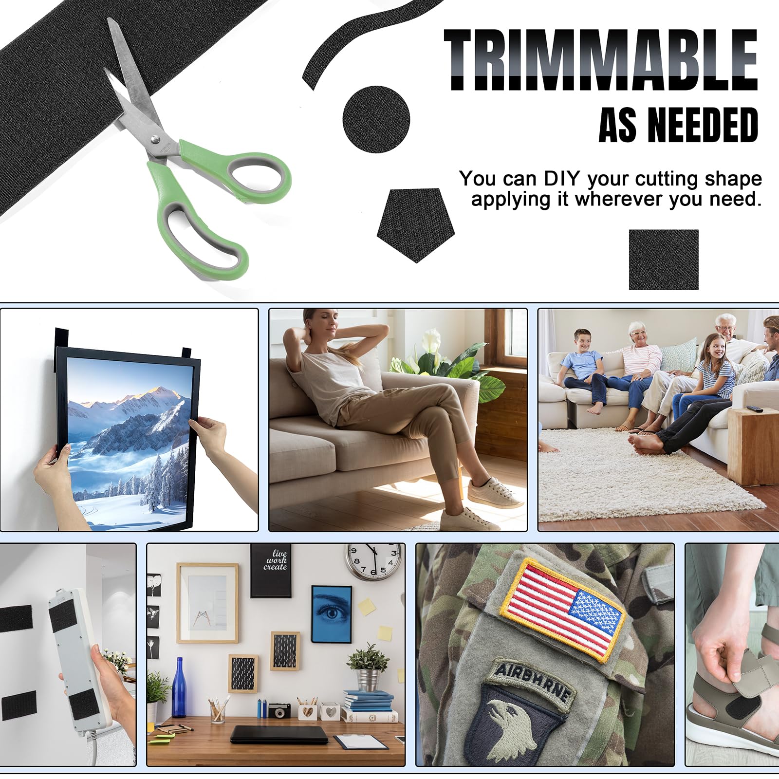4.4''×20 Feet Black Heavy Duty Hook and Loop Tape Adhesive,Prevent Sofa Cushions, Patio Cushions, Carpets, mattresses Sliding,After use Anti Non Slip (4.4 Inch x 20 Feet)
