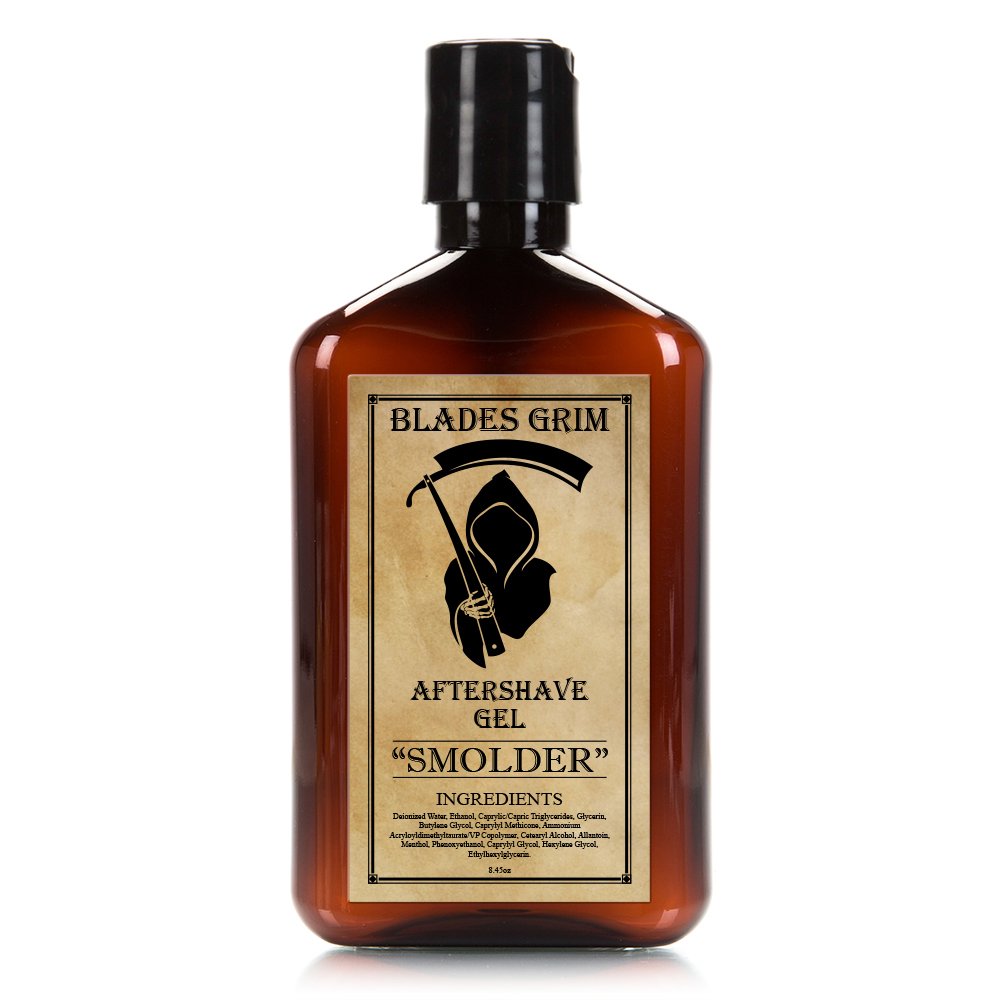 The Blades Grim – Aftershave Gel, Handmade in the USA (Smolder, 8.45oz)