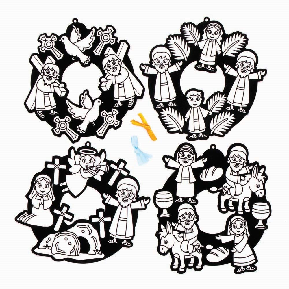 Baker Ross AX792 Holy Week Wreaths - Pack of 10, Kids Fuzzy Art Decorations for Easter and Spring Crafting, Colouring and to Display!