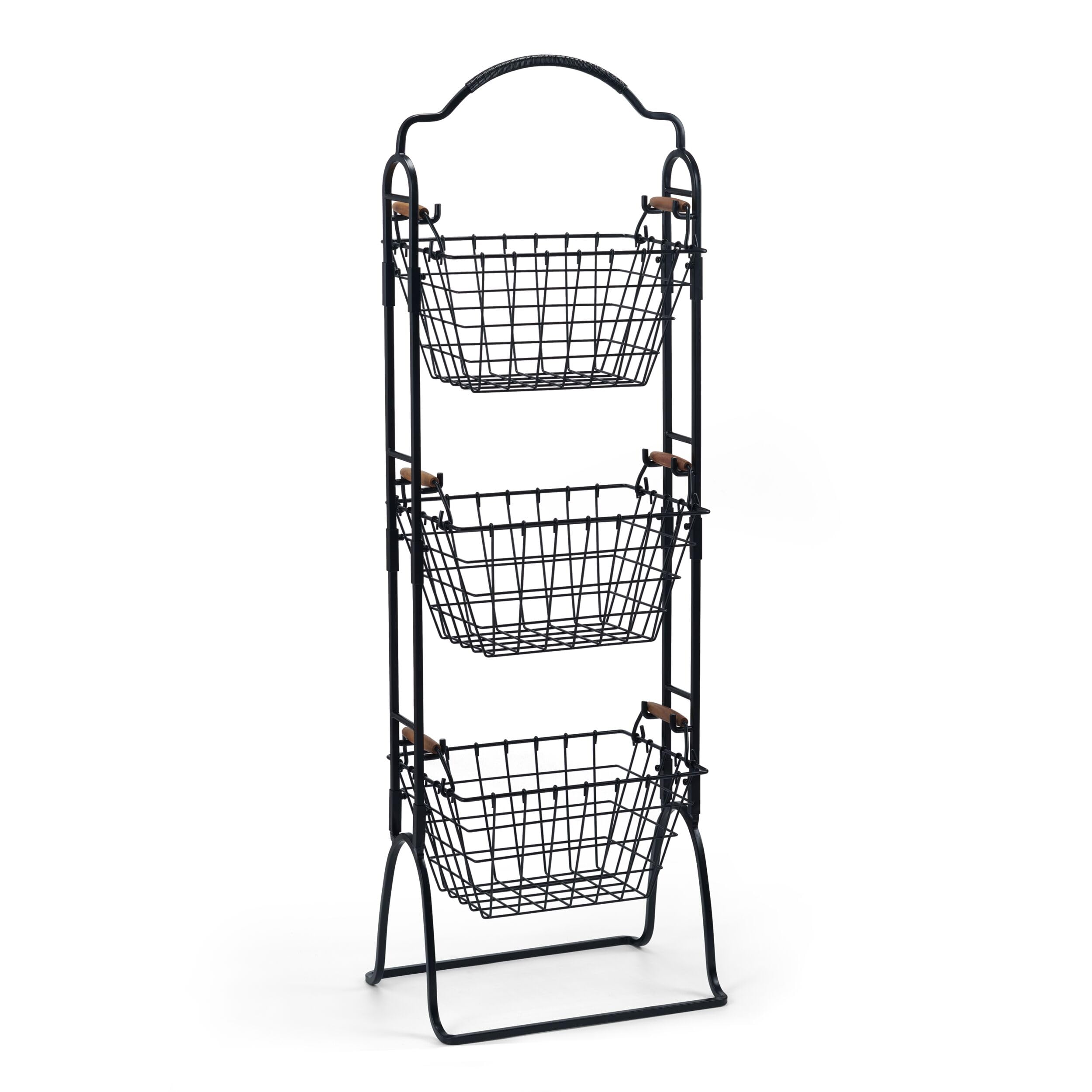 Gourmet Basics by Mikasa Pacific Floor Standing Storage Basket, 3 Tier, 48 x 16 x 13 Inch, Black