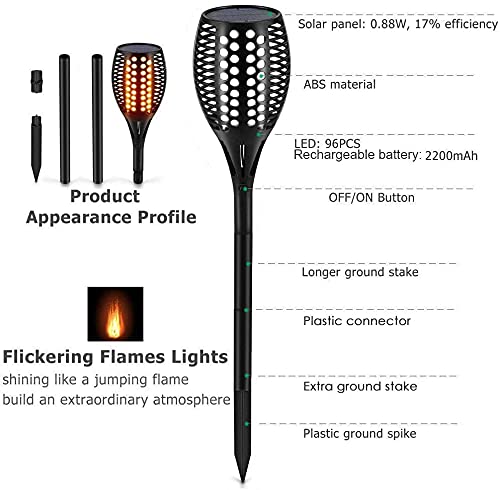 Aityvert Upgraded Larger Solar Torch Lights, Waterproof Outdoor Dancing Flames Lights, Flickering Flames Garden Lights, Landscape Decoration Pathway Patio Lights 43" 96 LED (4 Pack)