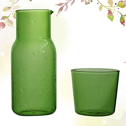 YARNOW 500ml Water Carafe Set Hot Cold Water Milk Beverage Pitcher with Matching Glasses Drinking Water Bottle Kettle for Bedroom Home Restaurant Supplies Green