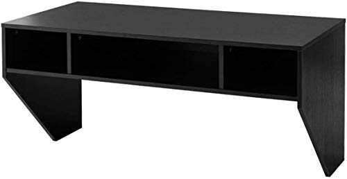 WATERJOY Wall Mounted Desk Computer Desk Floating Table, Home Office Working Desk, Wall Mounted Console Workstation Laptop PC Table with Storage Shelves Black