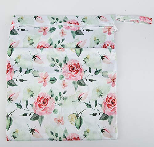 Sigzagor Wet Dry Bag Baby Cloth Diaper Nappy Insert Reusable Washable (Pink Flowers)