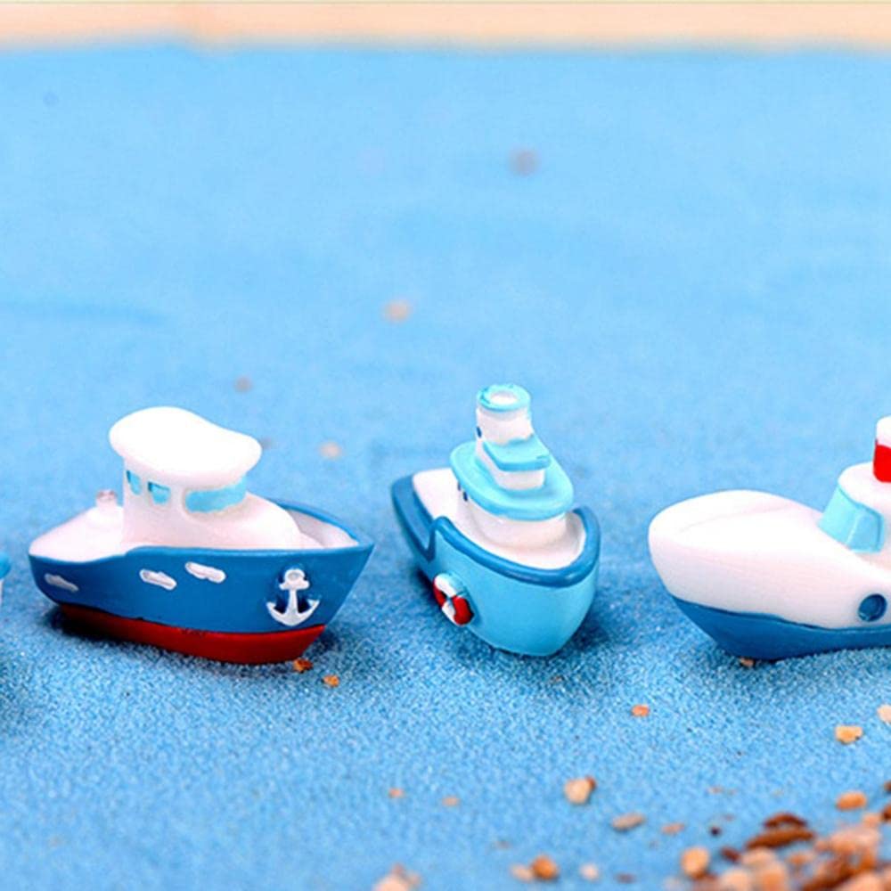 4 Pcs Yacht Ornaments, Resin Sea Boat Figurines Mini Fairy Garden Decorations, Bonsai Miniatures DIY Crafts Home Decors
