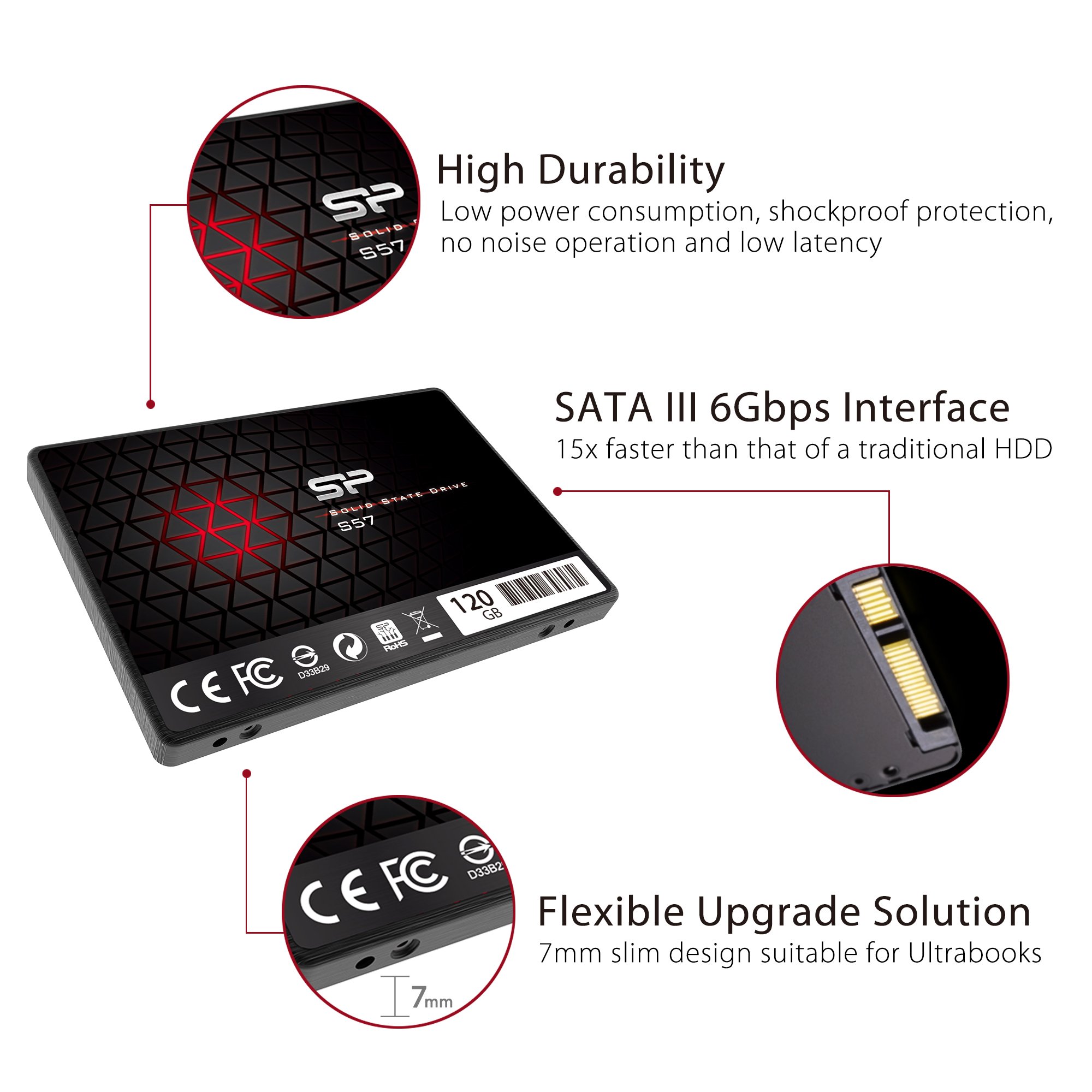 Silicon Power/Marvell Controller 120GB S57 (SLC Cache Performance Boost) SATA III Internal Solid State Drive- Free-download SSD Health Monitor Tool Included (SP120GBSS3S57A25AD)