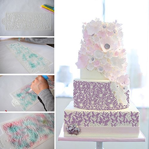 ART Kitchenware 3pcs/set Butterflies Stencil for Cake Side Decoration Fondant Wedding Cake Decorating Stencil Mold Icing Royal Stencil Tool ST-828 Beige/Semi-Transparent