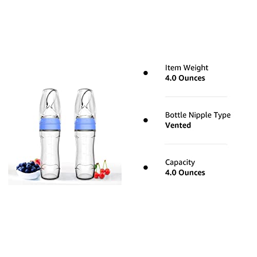 Baby Mate 2 PCS Silicone Baby Food Dispensing Spoon (Blue, 4oz/120ml, Ideal for 4 Months+ Babies) - Squeeze Feeder with Spoon - Spoon Bottle for Baby - Baby Spoon Feeder Bottle Baby Solid Food Feeder