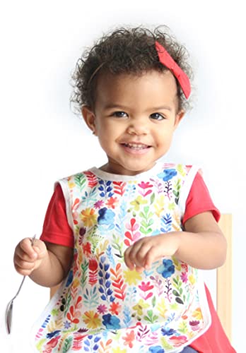 BapronBaby Rainbow Watercolor Floral Bapron - Soft Waterproof Stain Resistant Bib - Machine Washable - 6m - 5yr - (Sz Baby/Toddler 6m-3T)