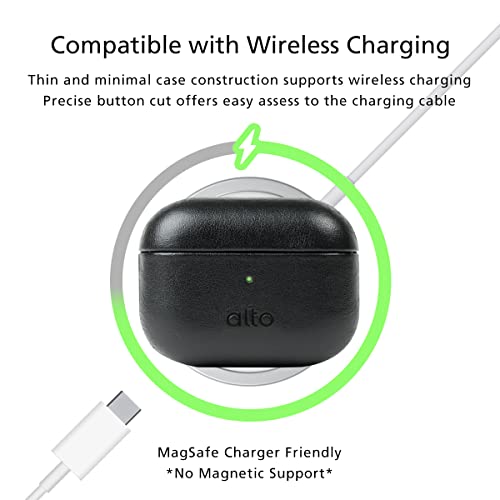 Alto Case for AirPods Pro 2 with Keychain, Italian Leather Case Cover Compatible AirPods Pro 2nd Generation 2022 Women Men Protective Hard Shell Supports Wireless Charging Front LED Visible (Black)