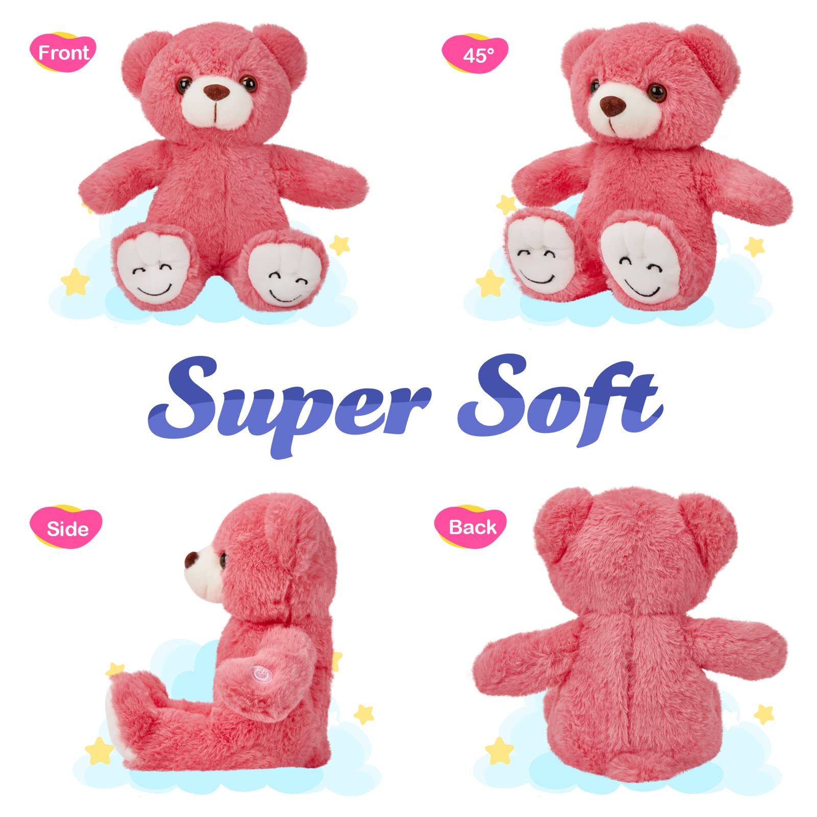 BSTAOFY Light up Plush Bears Gentle Smile Stuffed Animal Soft Fur Nightlight Toy Valentine's Day Gifts for Kids Birthday, 11.5"