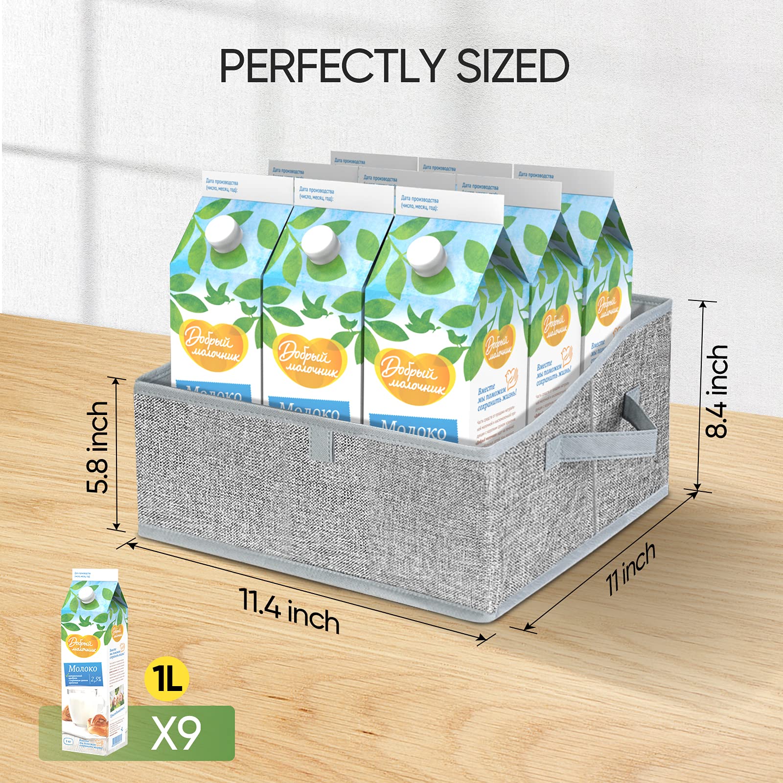 BALEINE 3 Pack Closet Storage Bins for Shelves, Trapezoid Clothing Organizer with Handles, Foldable Linen Fabric Box Containers for Home Bedroom Office, Winter Gray Small