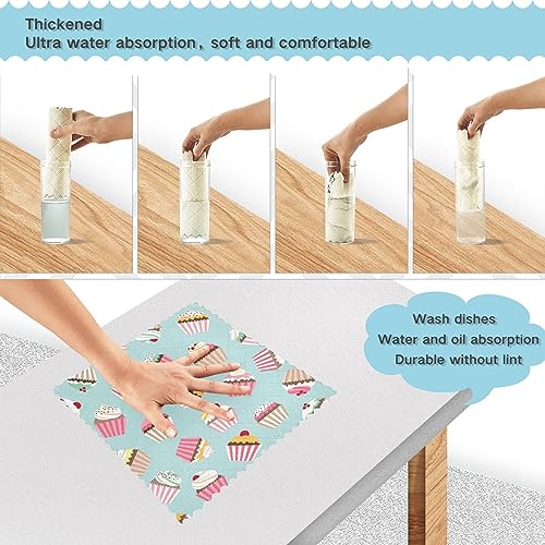 ALAZA Cute Cupcake Dish Towels Set of 6,Dish Bar Tea Towel Dishcloths Washable Fast Drying Dish Cloth Reusable Cleaning Cloth,11 x 11 inches