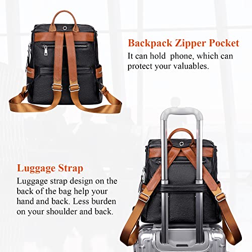 ALTOSY Genuine Leather Backpack Purse for Women Convertible Shoulder Bag Crossbody Bag with Laptop Compartment(S77 Black/Brown)