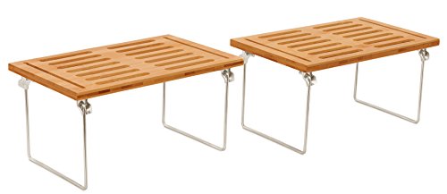 BIRDROCK HOME 2 Pack Kitchen Stacking Utility Shelf - Bamboo - 2 Shelves - Cabinet Closet Organizer and Storage - Small