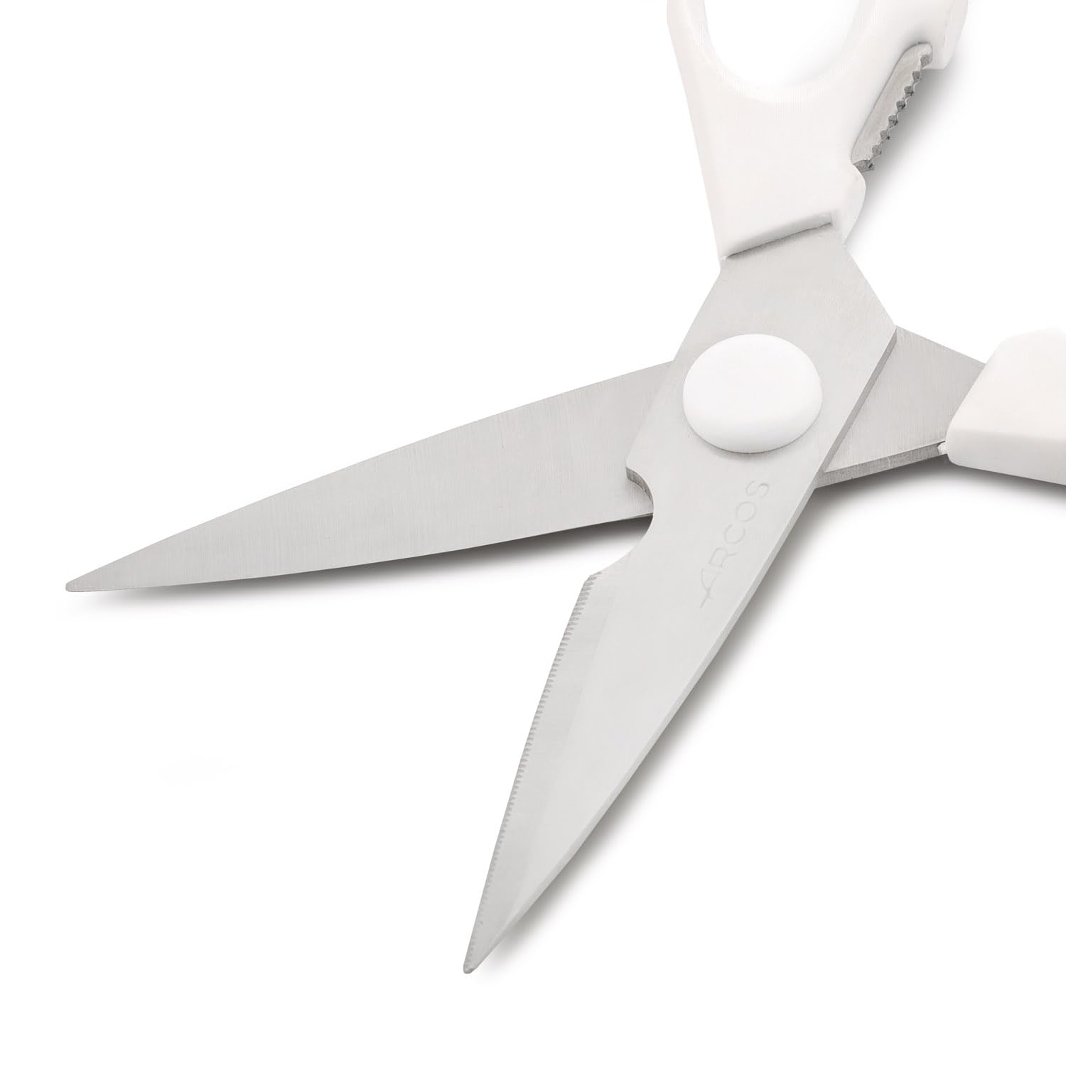 ARCOS Kitchen Take Apart Scissors 8 Inch Nitrum Stainless Steel and 195 mm blade. 154 gr. Ergonomic Polyoxymethylene POM Handle. Series Prochef. Smooth edge and stylish wooden handle. White Color