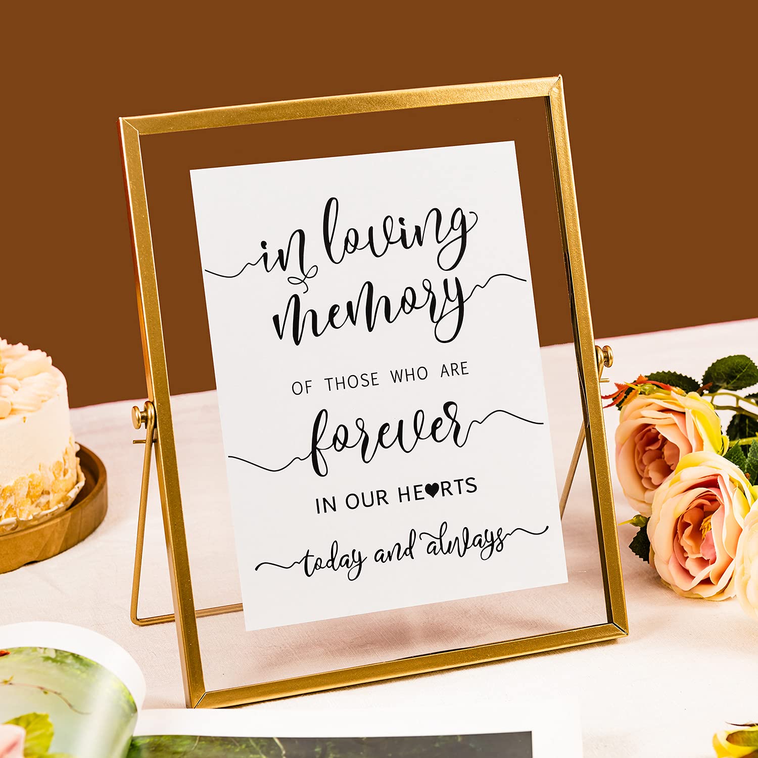 Calculs Wedding Memorial Table Sign | 10x8 inch Clear Floating Picture Frame with Removable Paper in Loving Memory Plaques Remembrance Art Table Decoration Gold