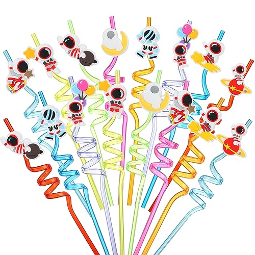 32pieces Kids Drinking Straws Reusable Outer Space Theme Kids Party Straws for Theme Party Crazy Straw(Astronauts)