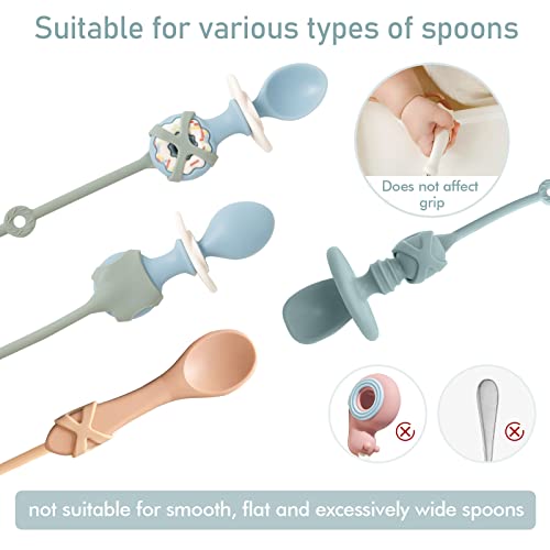 Baby Spoons Self Feeding 6 Month,Toddler Utensils Holder Strap Food Grade Silicone Keep Fork and Spoon Off The Floor Great for Kids,Hook On High Chair(Blue)