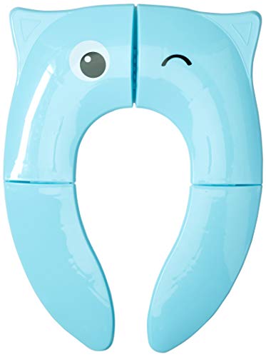 Travel AID Folding Portable Potty Training Toilet Seat Cover Liner, Portable Reusable with Non-Slip Silicone Pads and Carry Bag, for Babies, Toddlers, Kids, Owl Shape (Blue)