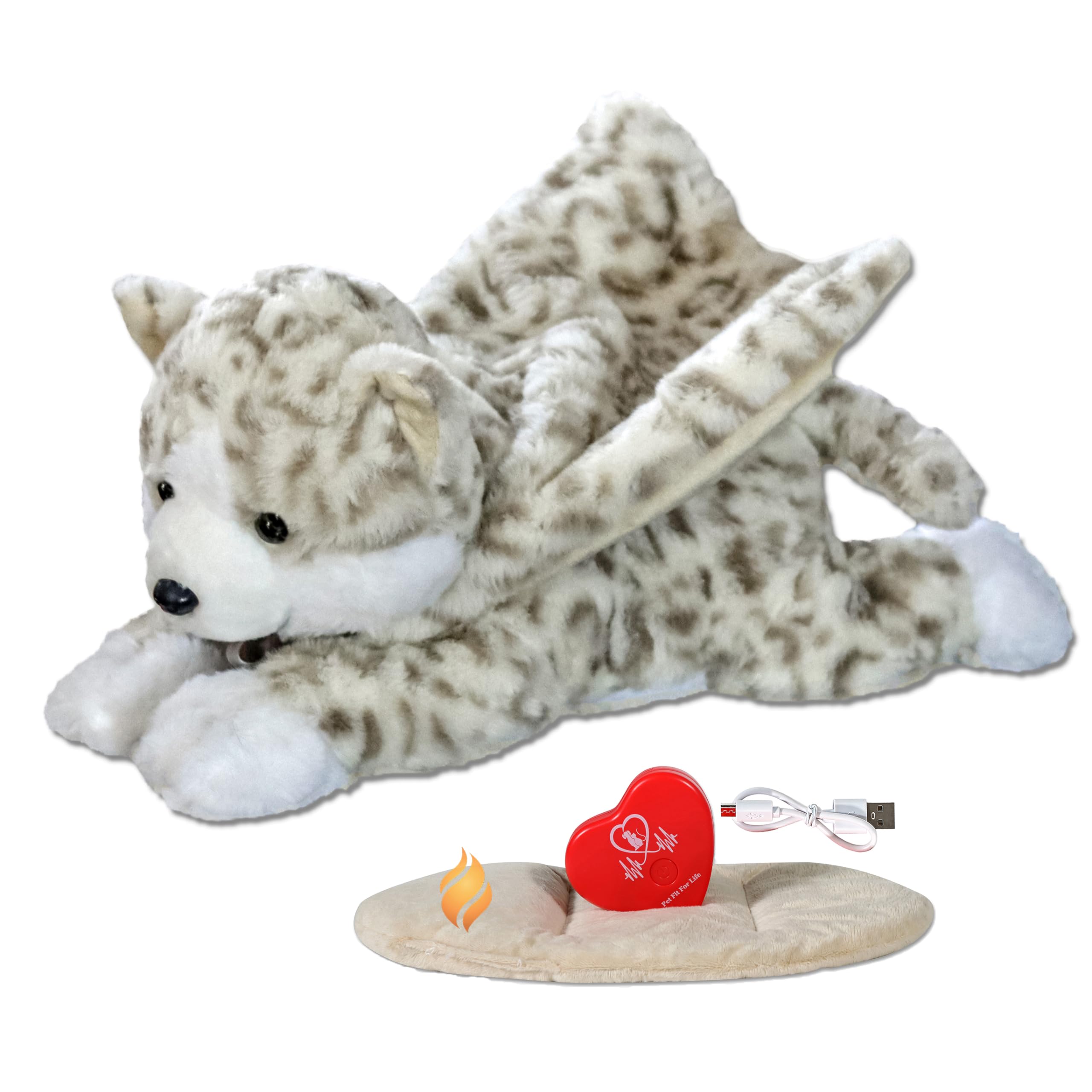 Pet Fit For Life Heartbeat Plush Cat Toy with Heat for Calming Anxiety - Kitty Sleep Aid with USB Rechargeable Heart Beat Simulator and Reusable Heating Pad Insert