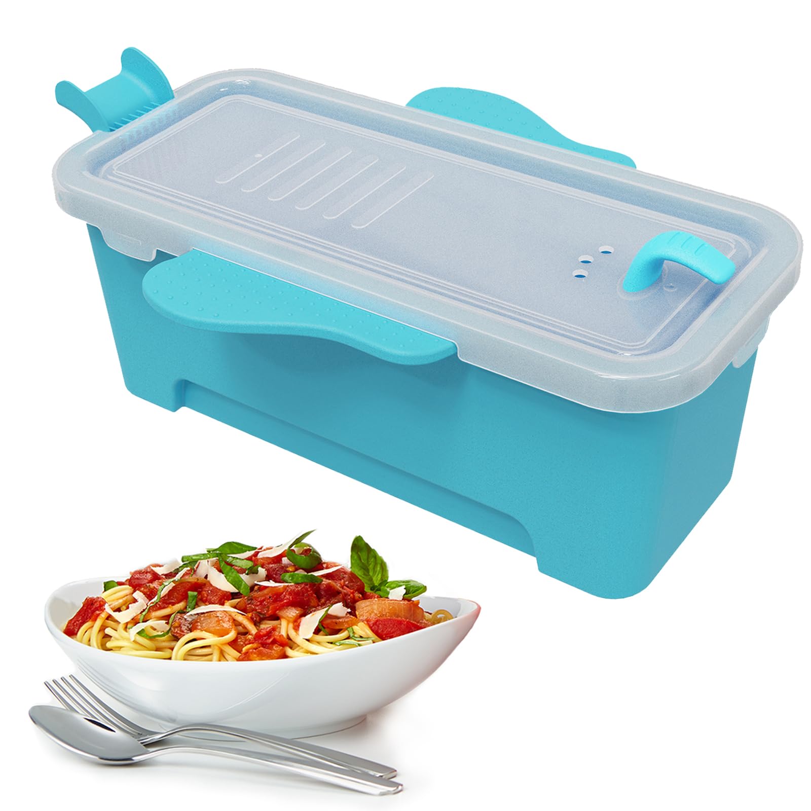2000ML / 68OZ Microwave Pasta Container Cooker, Noodles Cooker with Strainer. Quickly Cooks up to 4 Servings Pasta, Cute Elephant-Shaped Multifunctional Cooker for Dorms, Kitchens or Offices.ļ¼Blueļ¼